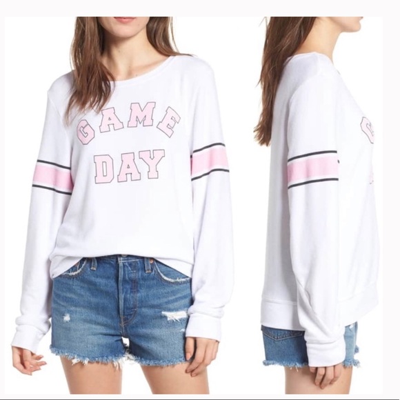 Wildfox | Tops | Wildfox Baggy Beach Jumper Game Day White Pink | Poshmark